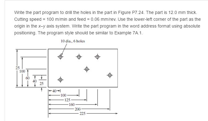 Solved Write the part program to drill the holes in the part | Chegg.com