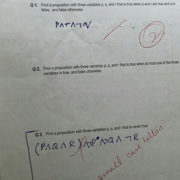 Solved Q1. Find a proposition with three variables p. q and | Chegg.com