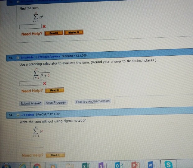 Solved Find the sum. i- 1 13. O 0M points 1 Previous Answers | Chegg.com