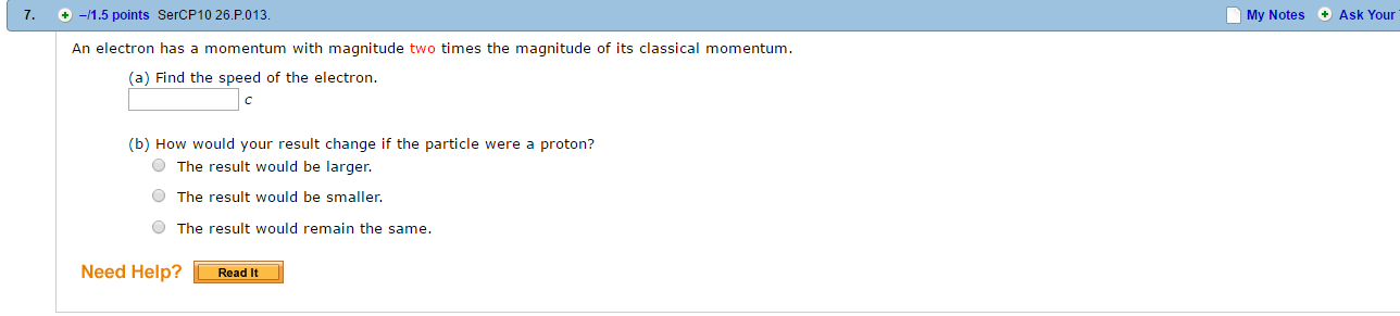Solved An Electron Has A Momentum With Magnitude Two Times