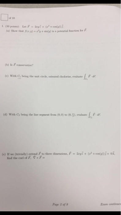 Solved Let F = 2xy i + (x^2 + cos (y)) j. Show that f(x, y) | Chegg.com