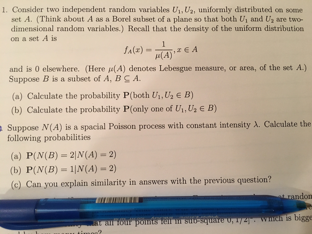 1. Consider two independent random variables U1, U2, | Chegg.com