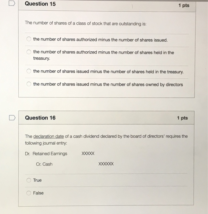 Solved The number of shares of a class of stock that are | Chegg.com
