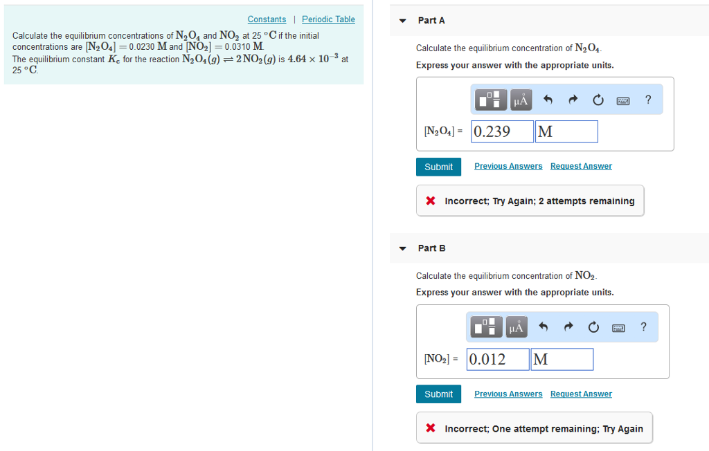 Solved Calculate the equilibrium concentrations of N2O4 and | Chegg.com