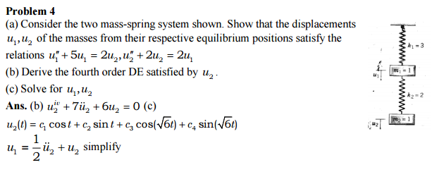 Solved Consider the two mass-spring system shown. Show that | Chegg.com