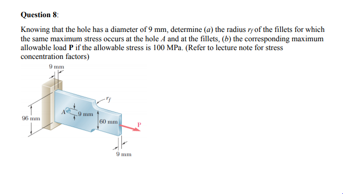 Solved Question 8: Knowing that the hole has a diameter of 9 | Chegg.com