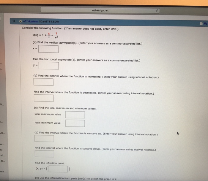 Solved Consider the following function. (If an answer does | Chegg.com