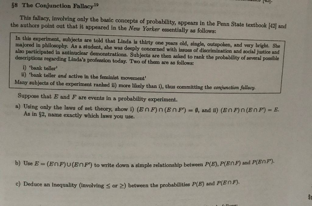Solved $8 The Conjunction Fallacy!9 This fallacy, involving | Chegg.com