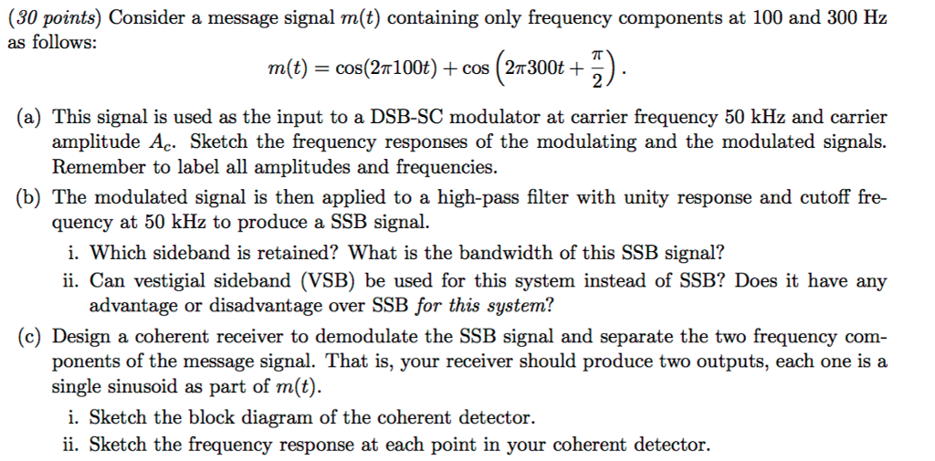 Consider a message signal m(t) containing only | Chegg.com