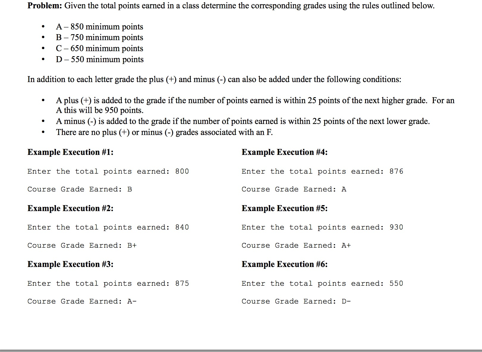Solved Given the total points earned in a class determine | Chegg.com