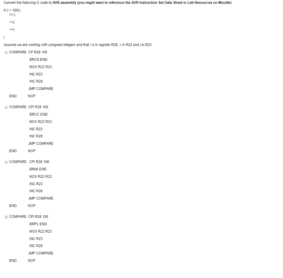 Solved Convert the following C code to AVR assembly (you | Chegg.com