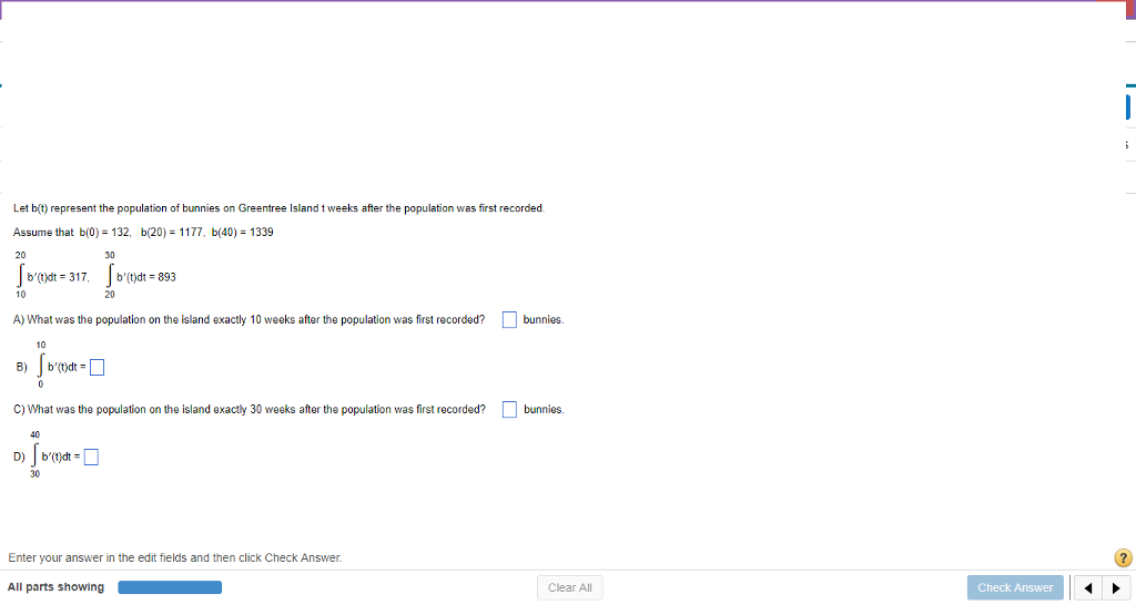Solved Let b(t) represent the population of bunnies on | Chegg.com