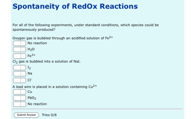 Solved Spontaneity of Redox Reactions For all of the | Chegg.com
