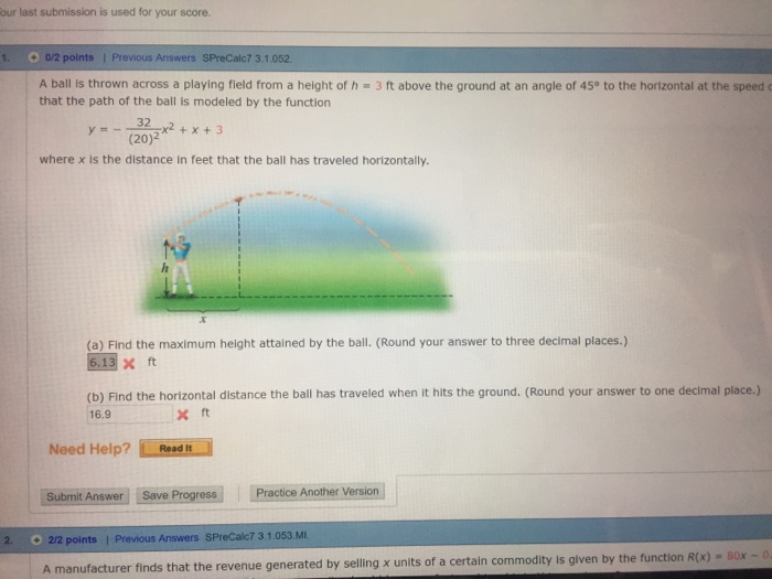 Solved A ball Is thrown across a playing field from a height | Chegg.com