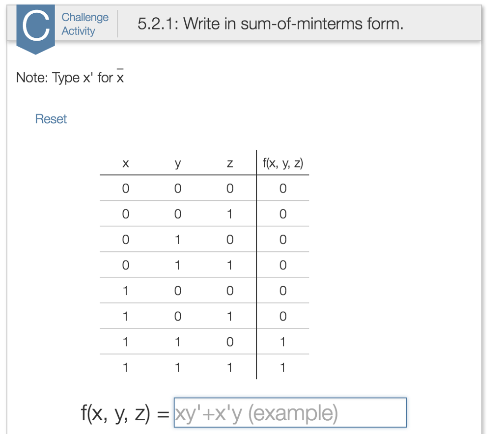 Solved Challenge 5.2.1: Write in sum-of-minterms form | Chegg.com