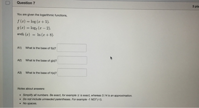 Solved You are given the logarithmic functions, f(x) = | Chegg.com
