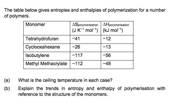 Solved The table below gives entropies and enthalpies of | Chegg.com