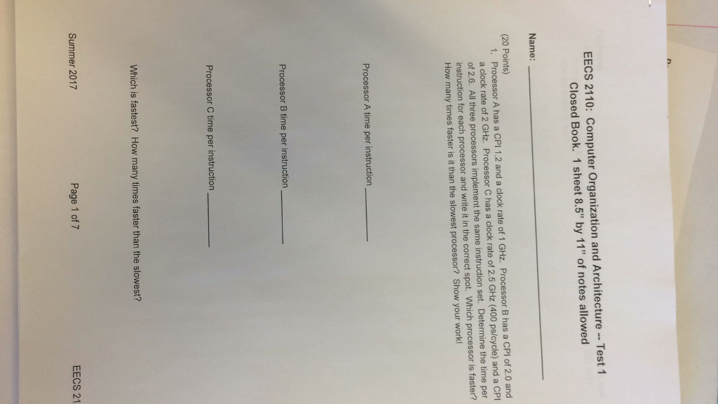 Solved Processor A has a CPI 1.2 and a clock rate of 1 GHz. | Chegg.com