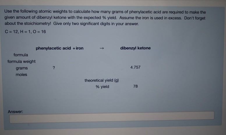 Solved Use the following atomic weights to calculate how | Chegg.com
