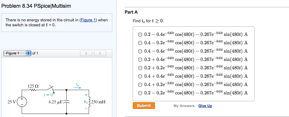 Solved Problem 8.34 PSpice|Multisim There is no energy | Chegg.com