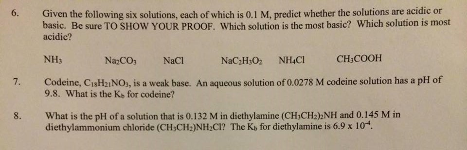 Solved Given the following six solutions, each of which is | Chegg.com