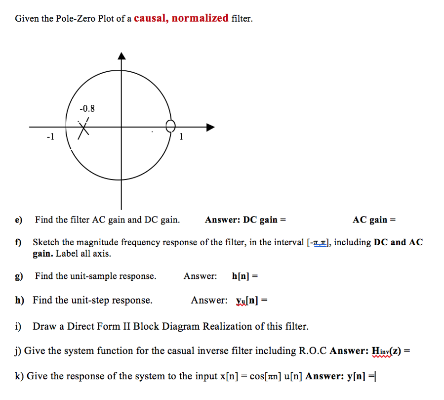 Solved Given the Pole-Zero Plot of a causal, normalized | Chegg.com
