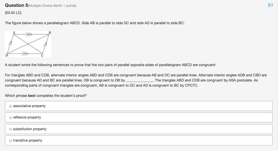 Solved The figure below shows a parallelogram ABCD. Side AB | Chegg.com
