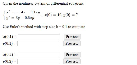 Solved Given the nonlinear system of differential equations | Chegg.com