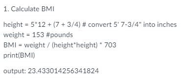 Solved 1. Expand your BMI program from LAB-1 in two ways: | Chegg.com