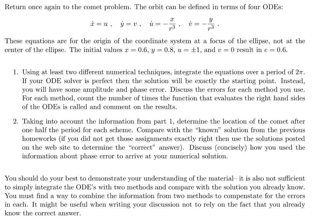 Return once again to the comet problem. The orbit can | Chegg.com