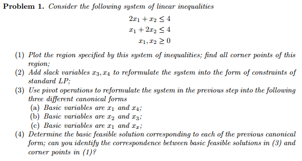 Solved Consider the following system of linear inequalities | Chegg.com