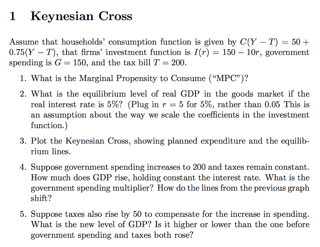 Solved 「 Keynesian Cross Assume that households, consumption | Chegg.com