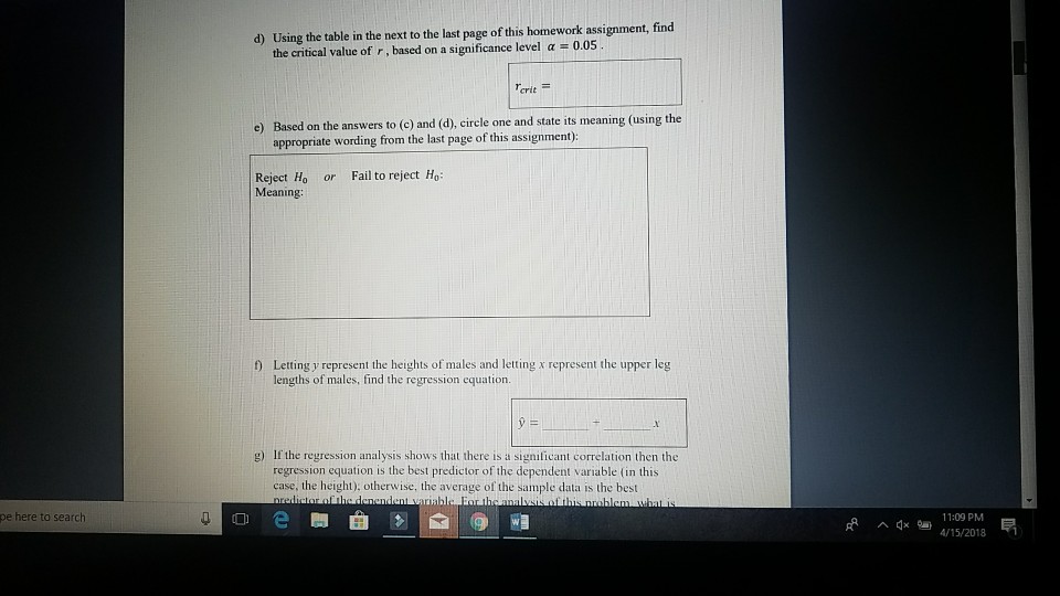 Solved Leg Length and Height Given the following table of | Chegg.com