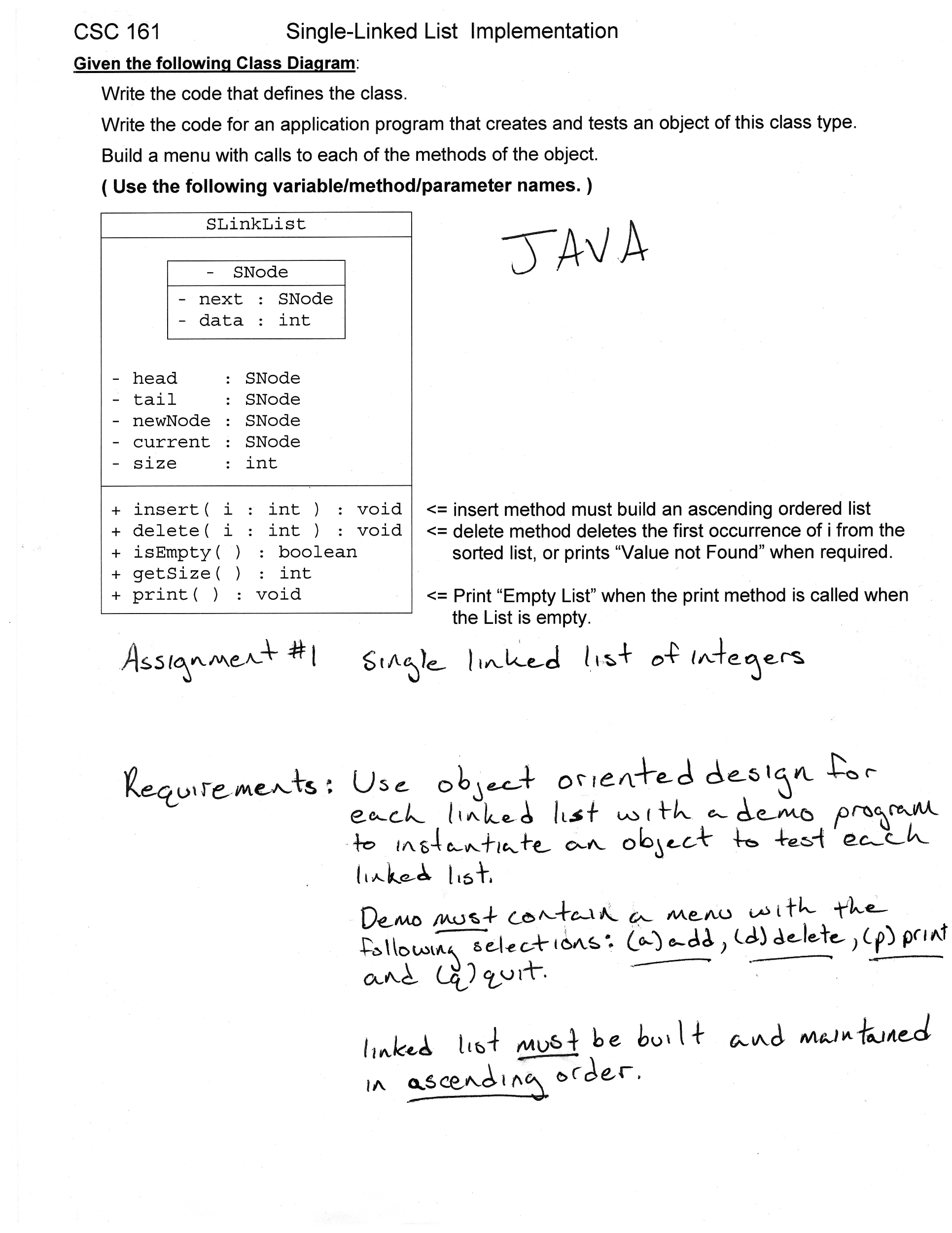 Solved I need to create a singly linked list derived from a | Chegg.com
