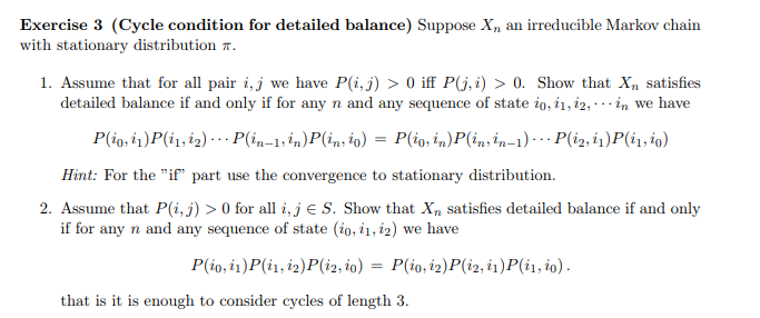 Exercise 3 (Cycle condition for detailed balance) | Chegg.com