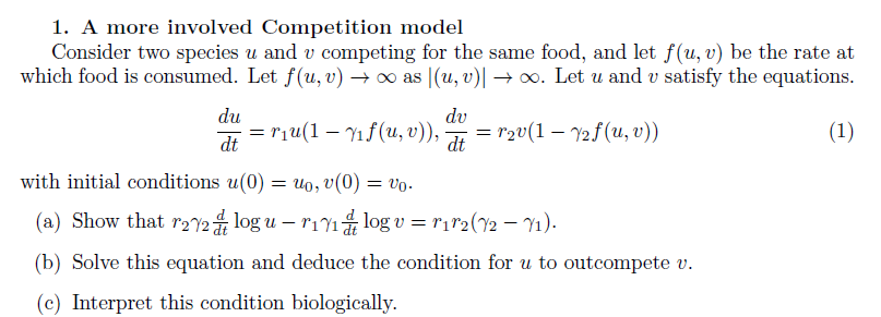 Solved A more involved Competition model Consider two | Chegg.com