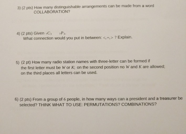 Solved 3) (2 pts) How many distinguishable arrangements can | Chegg.com