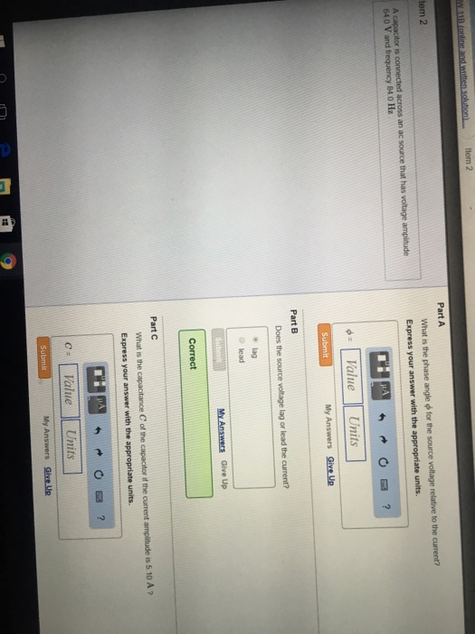 Solved A capacitor is connected across an ac source that has | Chegg.com