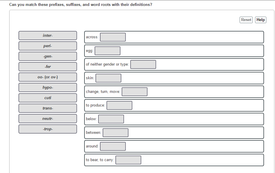 Solved Can you match these prefixes, suffixes, and word | Chegg.com