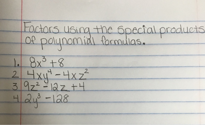 Solved Factor using the special products of polynomial | Chegg.com