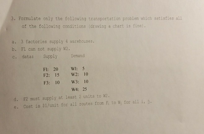 Solved 3. Formulate only the following transportation | Chegg.com