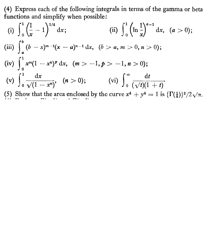 Solved (4) Express each of the following integrals in terms | Chegg.com