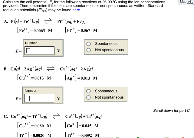 Solved Calculate The Cell Potential E For The Following