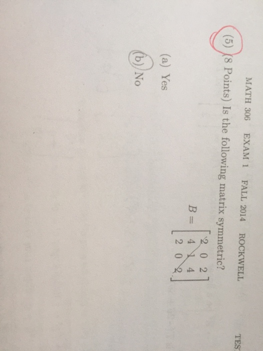 Solved Is the following matrix symmetric? | Chegg.com