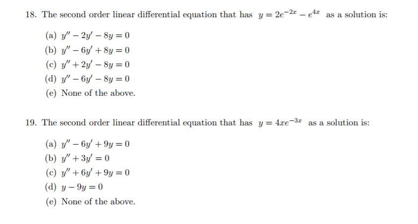 Solved 18. The second order linear differential equation | Chegg.com