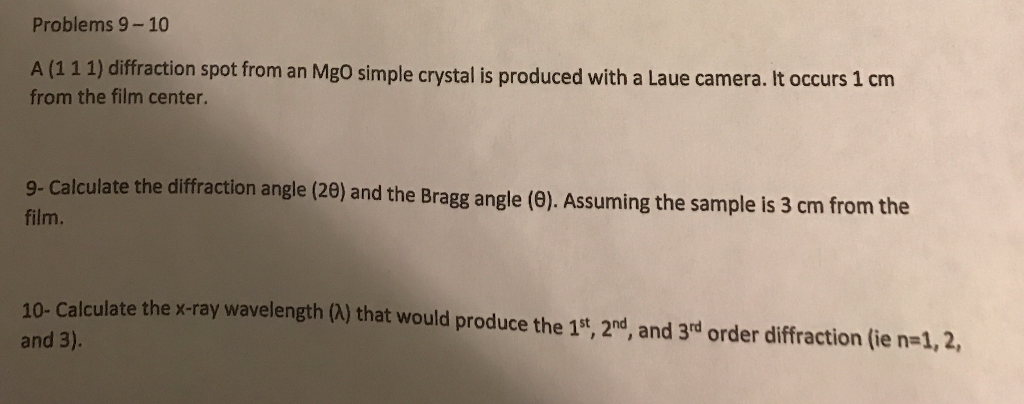 Solved Problems 9-10 A (111) diffraction sp from an Mgo | Chegg.com