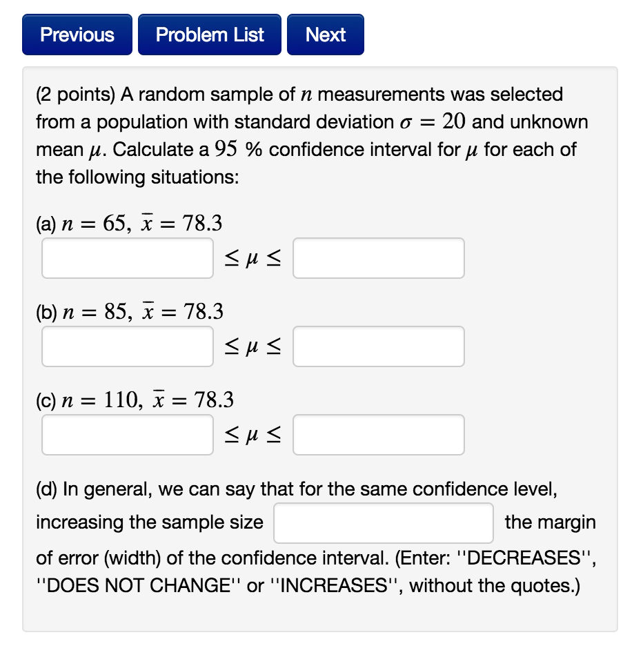Solved Previous Problem List Next (2 points) A random sample | Chegg.com