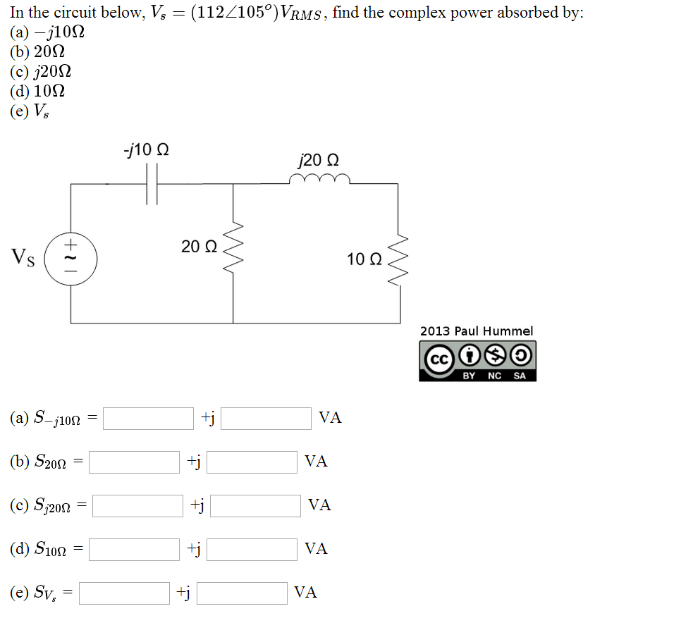 Solved In the circuit below, Vs = (112 105 degree ) VRMS, | Chegg.com