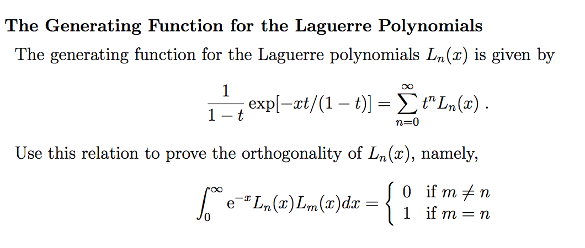 The Generating Function For The Laguerre Polynomials Chegg