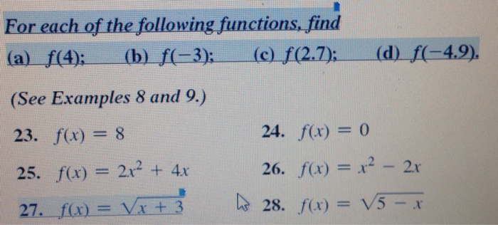 Solved For each of the following functions, find (a) f(4); | Chegg.com